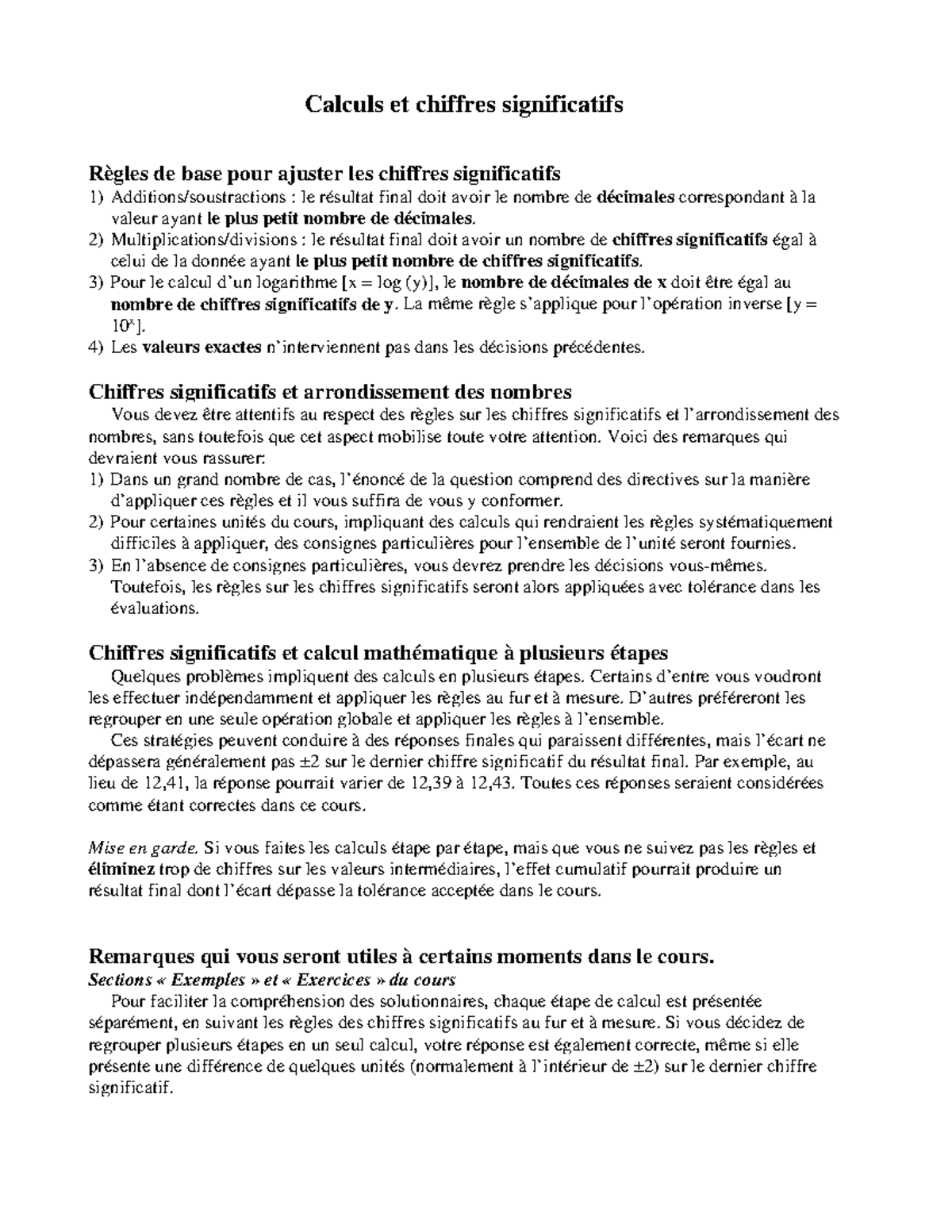 Calculs et Chiffres Significatifs : Règles et Exemples - Studocu