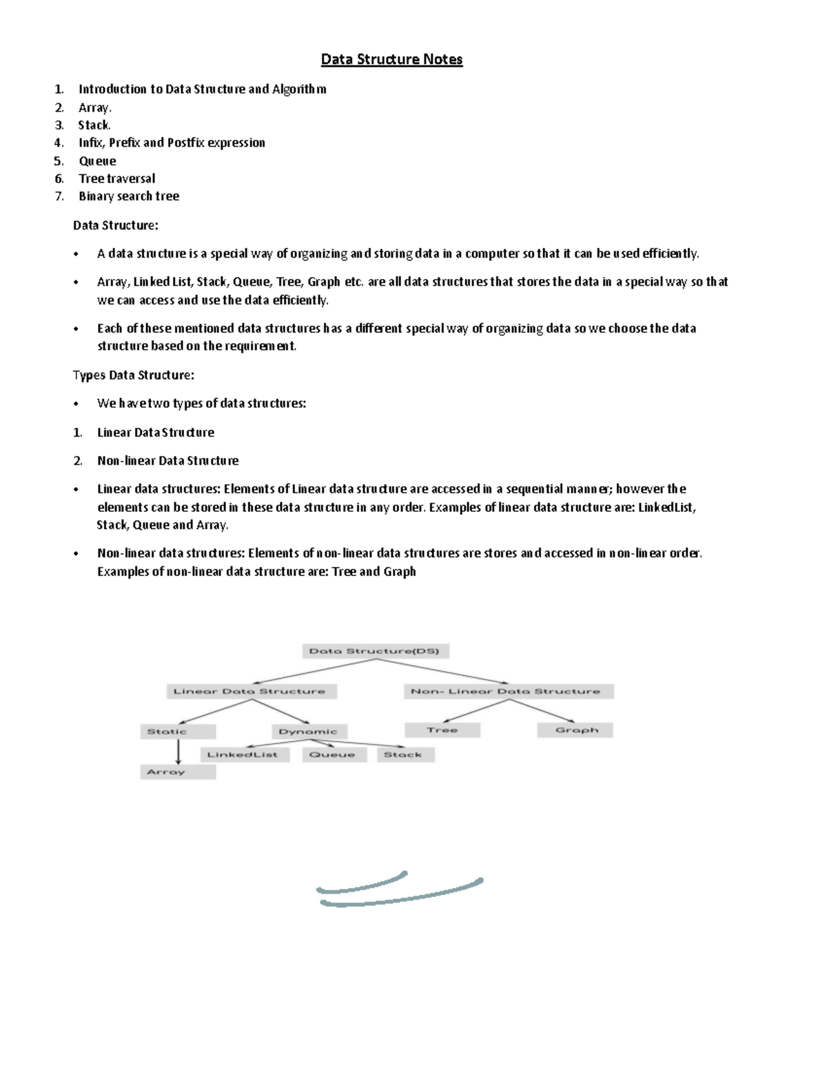 Data Structure Notes: Introduction, Types, and Applications - Studocu
