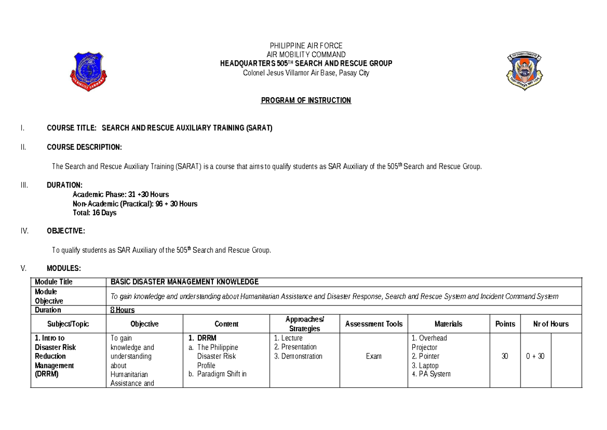 Revised Program of Instruction for Search and Rescue Auxiliary Training ...