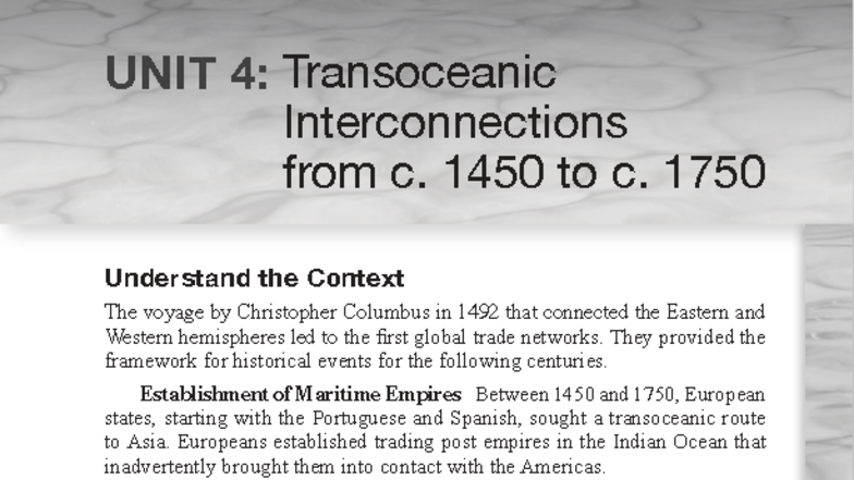 Unit 4: Transoceanic Interconnections (c. 1450 - c. 1750) Overview and ...