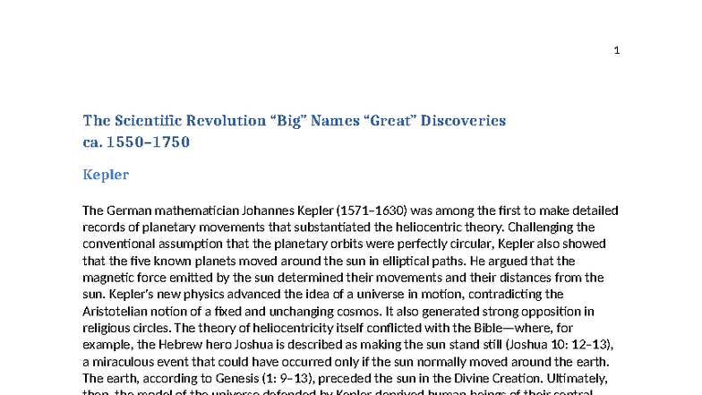 Scientific Revolution: Key Figures and Discoveries (HIST 101) - Studocu