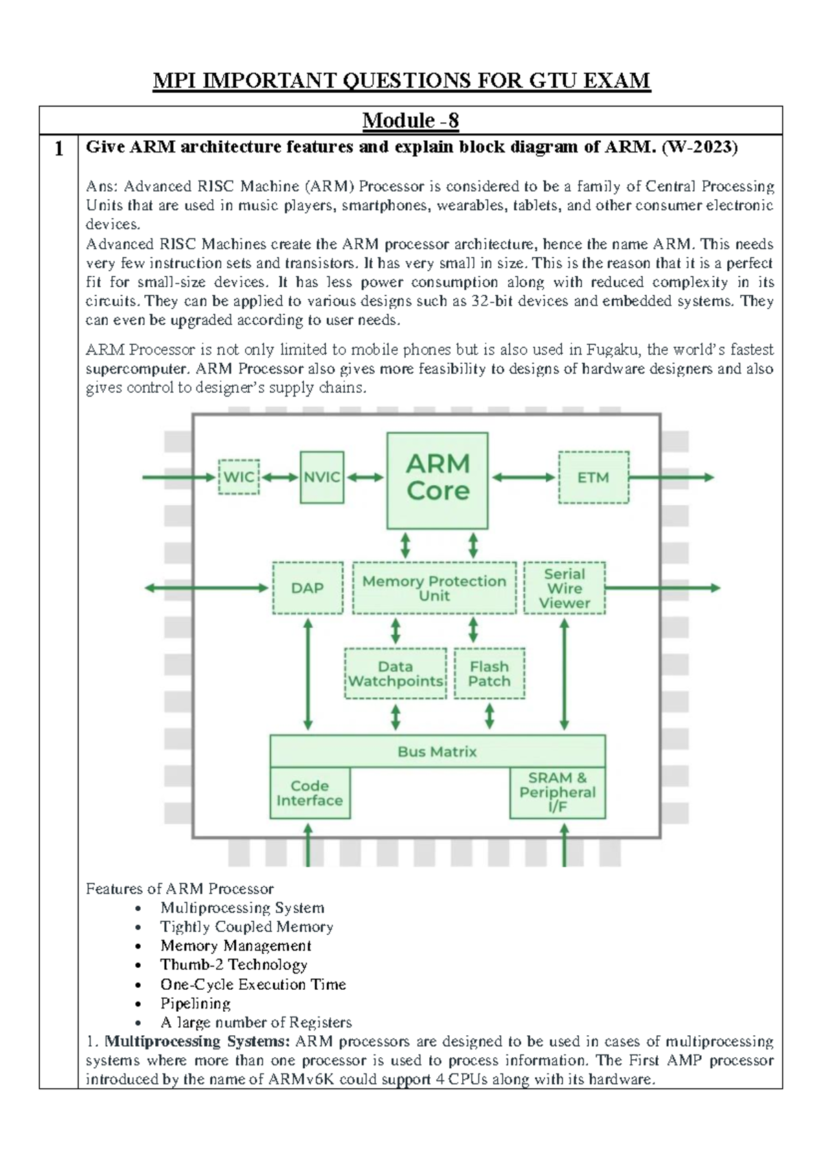 MPI GTU IMP 2024 - FD - Key Questions for Microprocessor Architecture Exam - Studocu