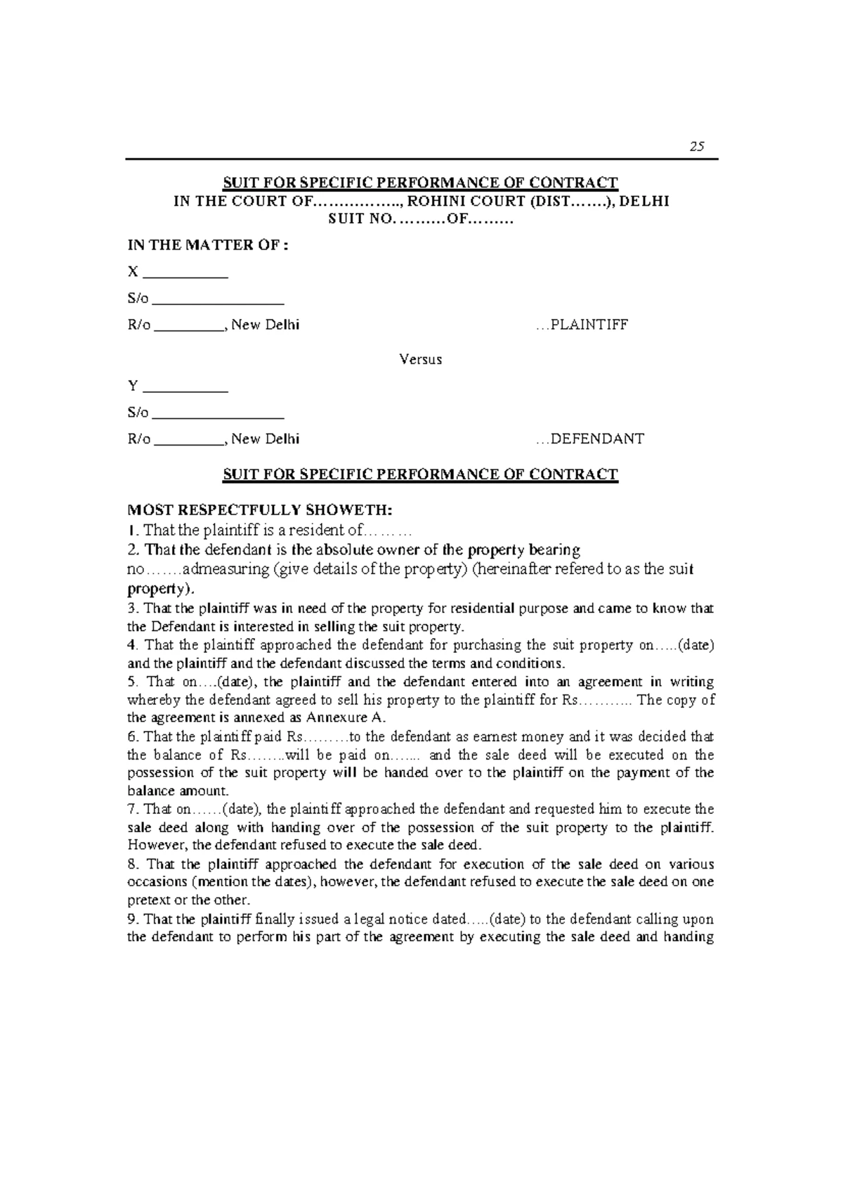 Model Written Statement Draft for Civil Suit - Sample Document - Studocu