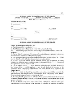 Model Written Statement Draft for Civil Suit - Sample Document - Studocu