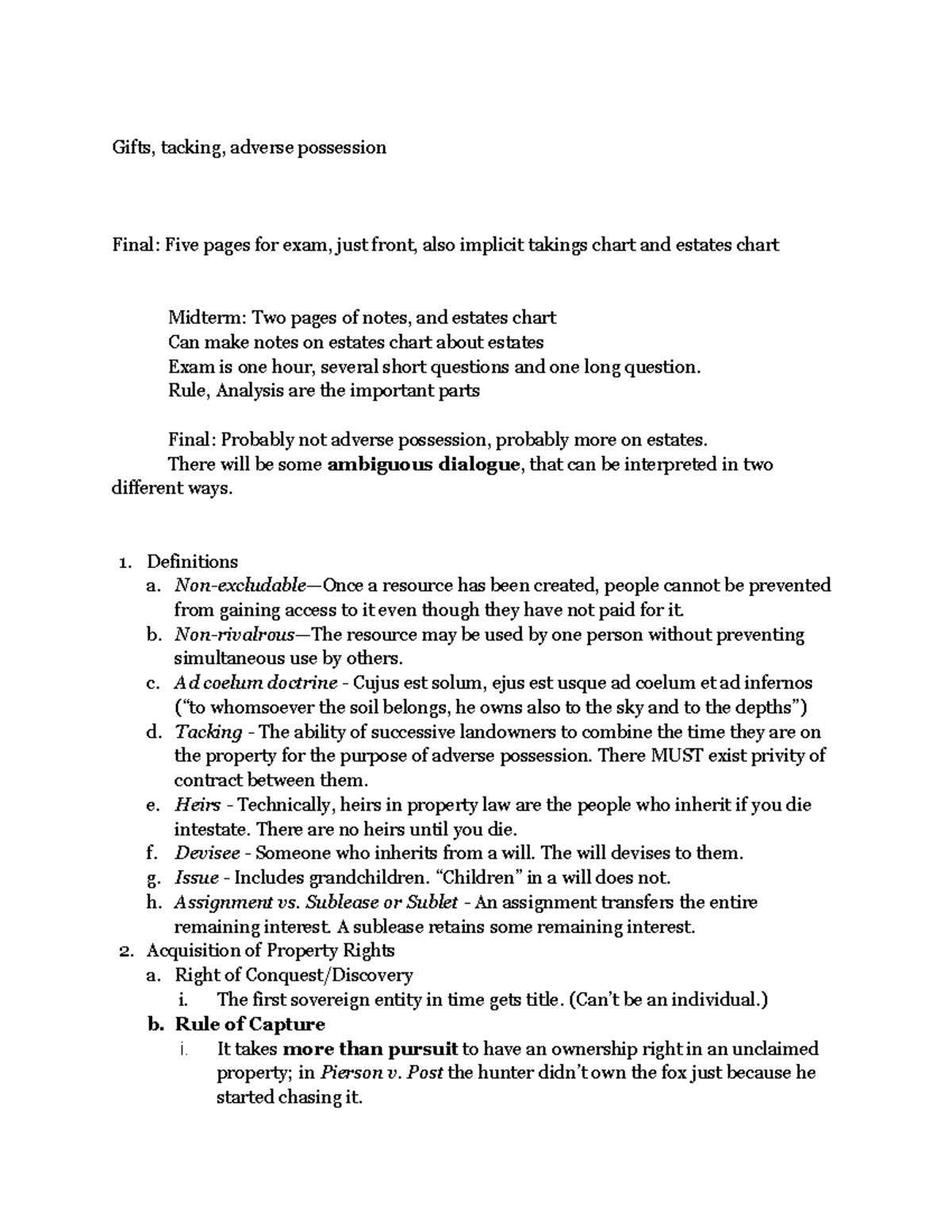 Adverse Possession & Estates Overview (Law 101 Midterm Study Notes ...
