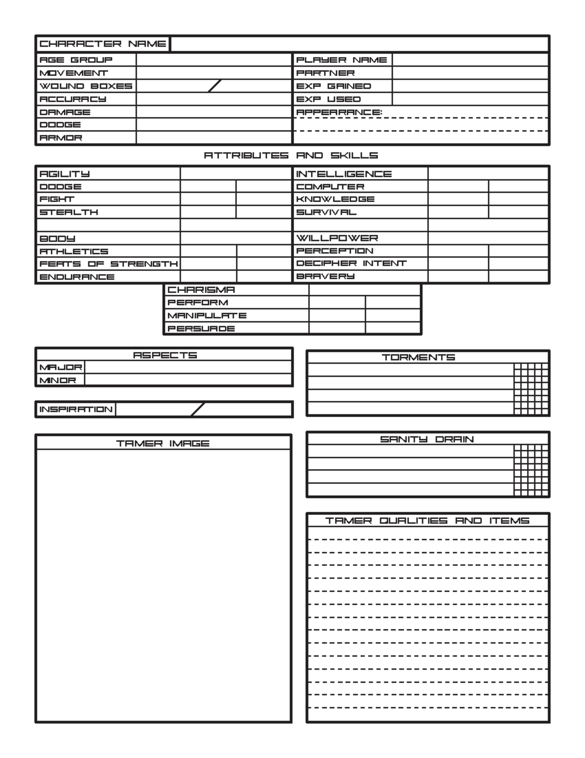 Character Sheets V - Syth: Attributes, Skills, and Qualities - Studocu