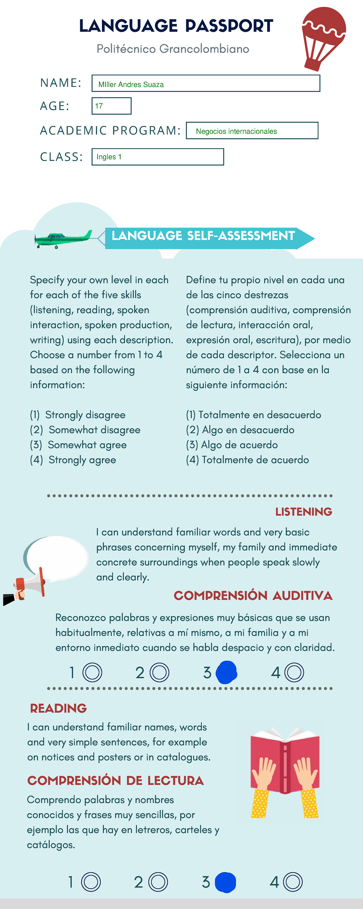 LANGUAGE PASSPORT: Self-Assessment for Inglés 1 Students - Studocu