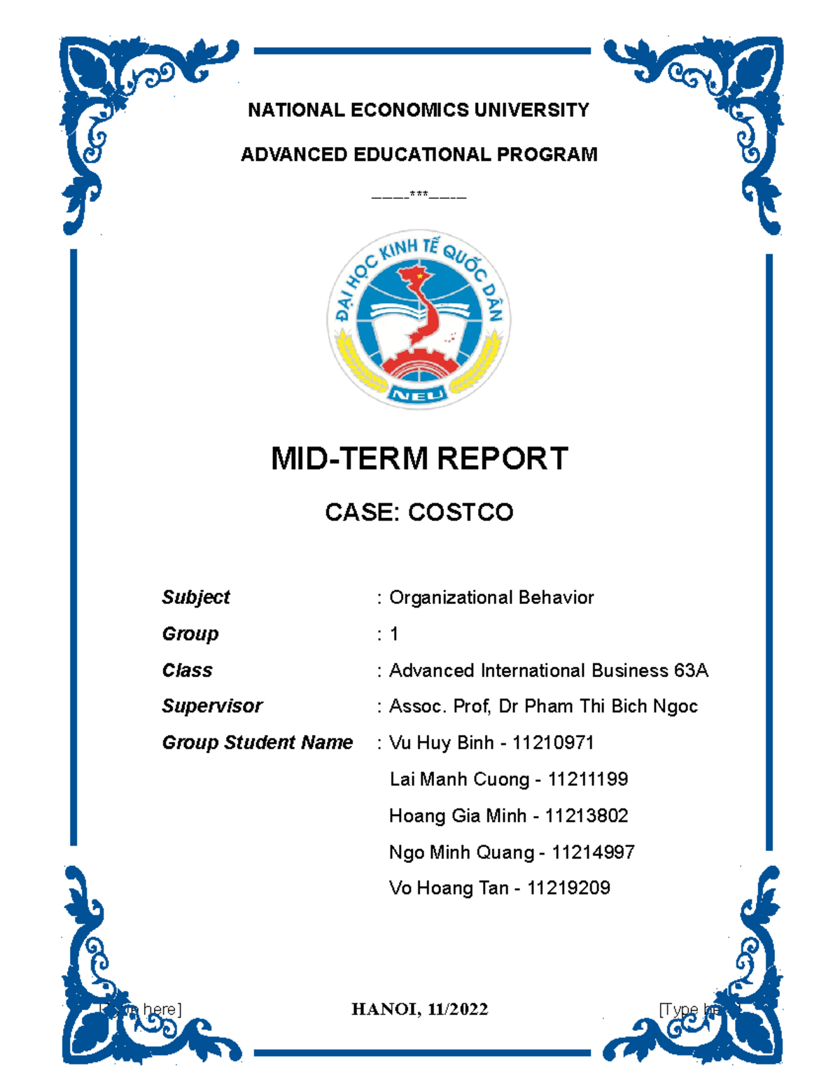 OB - asfgwegwg - NATIONAL ECONOMICS UNIVERSITY ADVANCED EDUCATIONAL ...