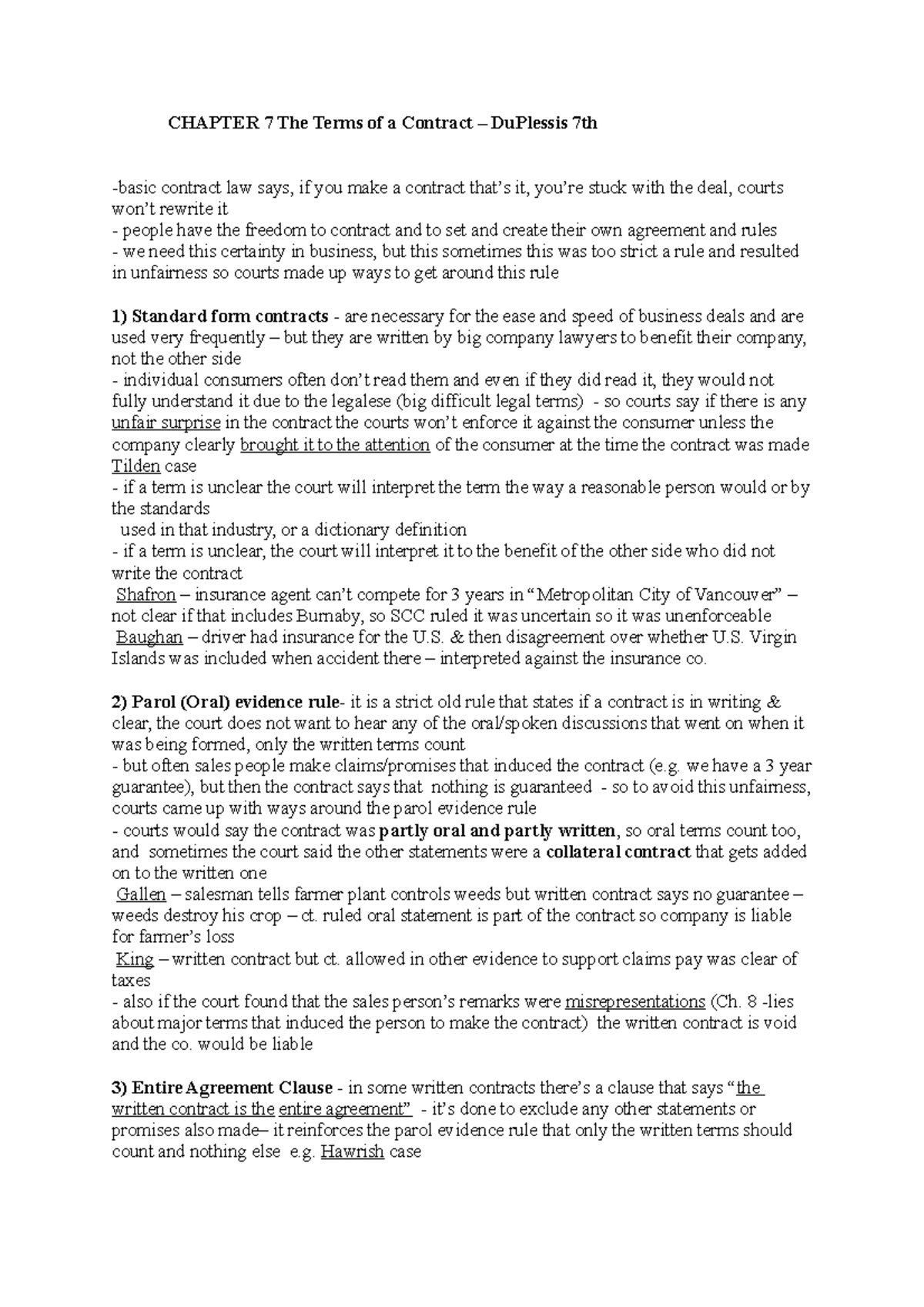 Chapter 7: Understanding Contract Terms and Legal Implications - Studocu