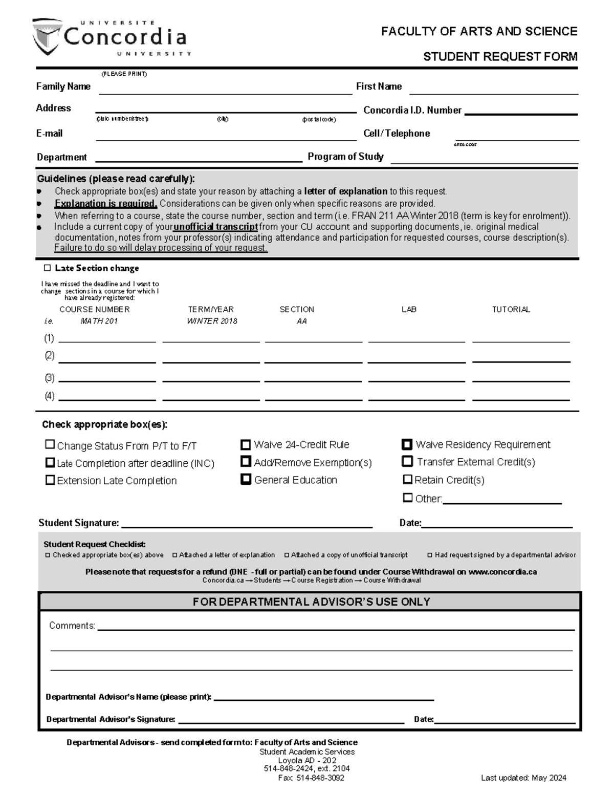AS Student Request Form 2024: Faculty of Arts and Science - Studocu