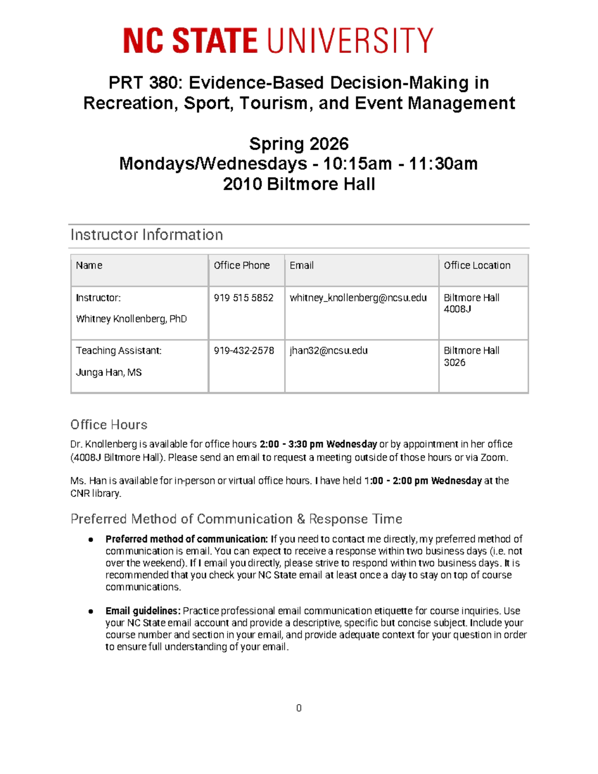 S26 PRT 380: Course Syllabus for Recreation, Sport, and Event ...