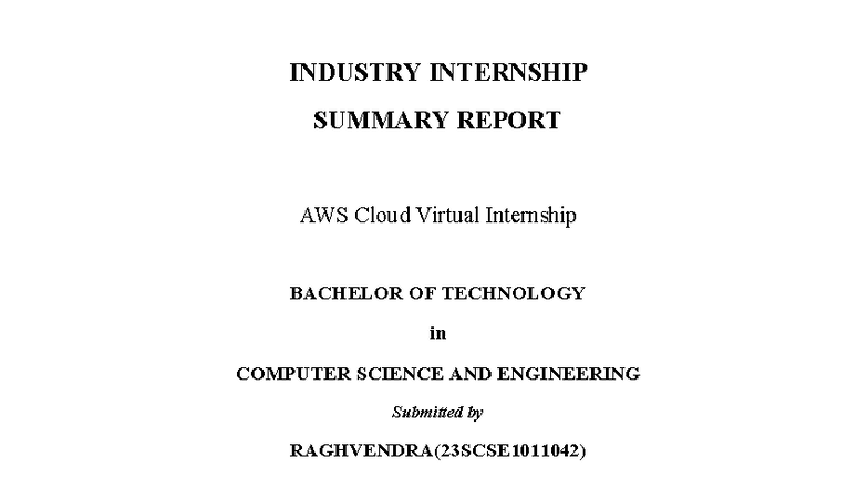 AWS Cloud Virtual Internship Summary Report - B.Tech CSE - Studocu