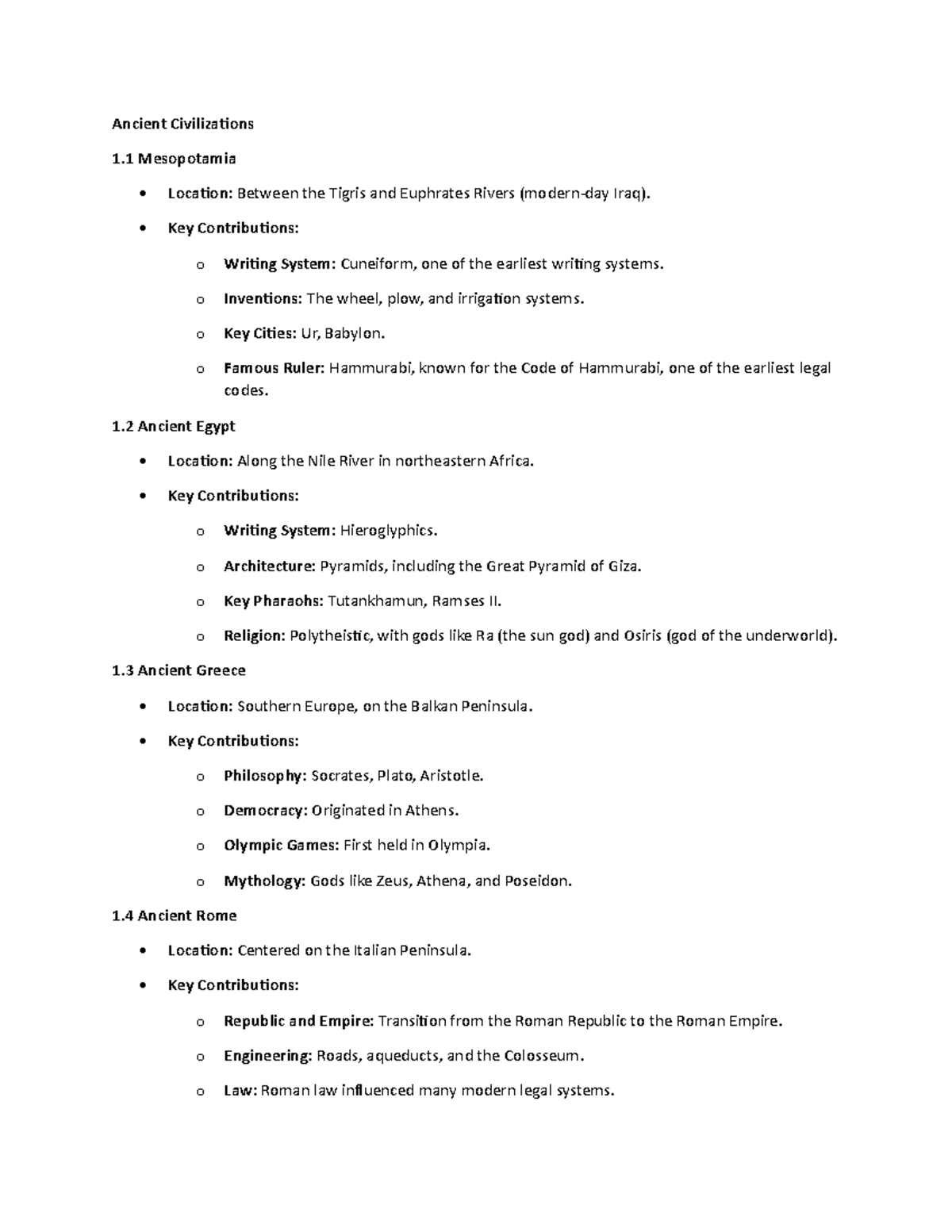 Ancient Civilizations - Grade 8: Comprehensive Study Notes - Studocu