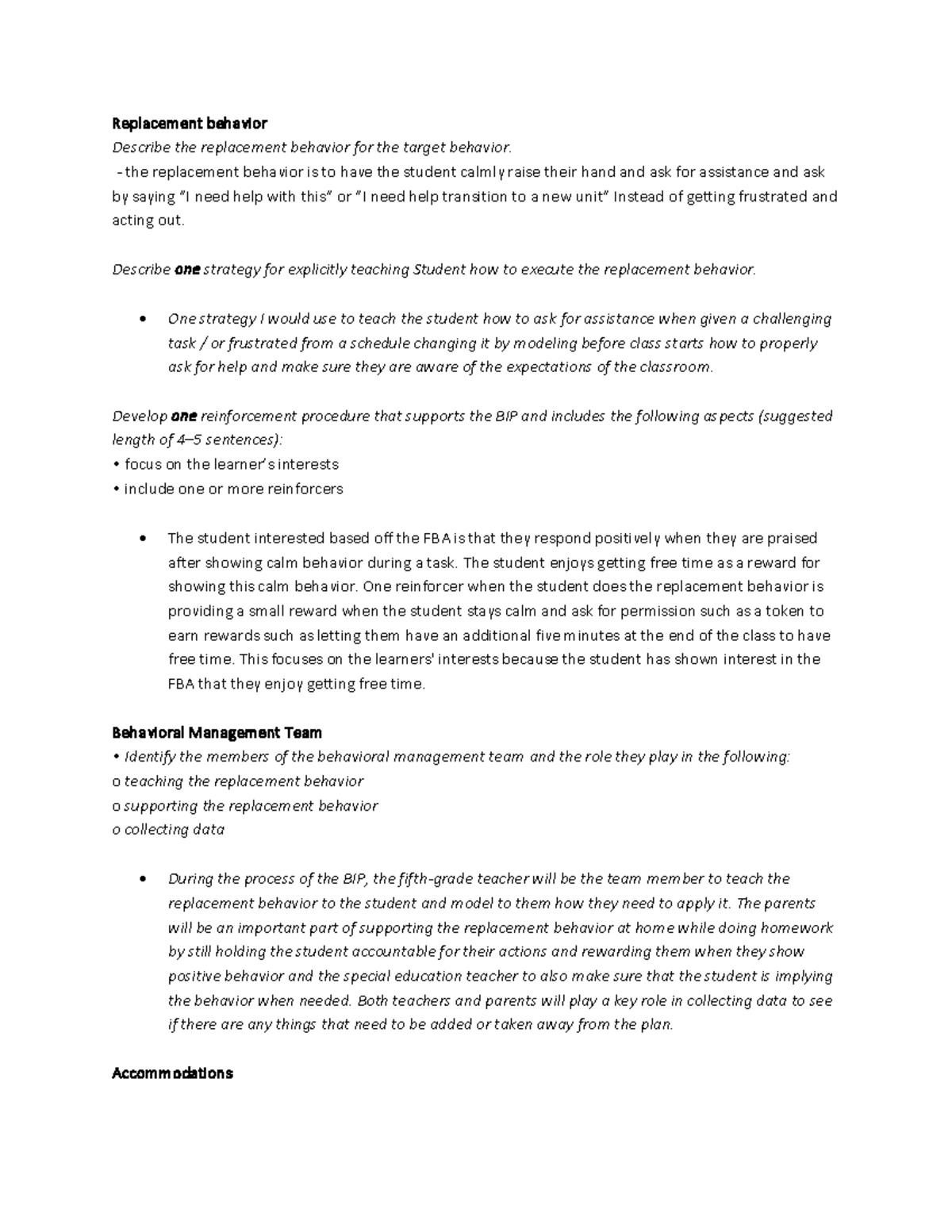 Replacement Behavior Strategies for Task One D753 - Studocu