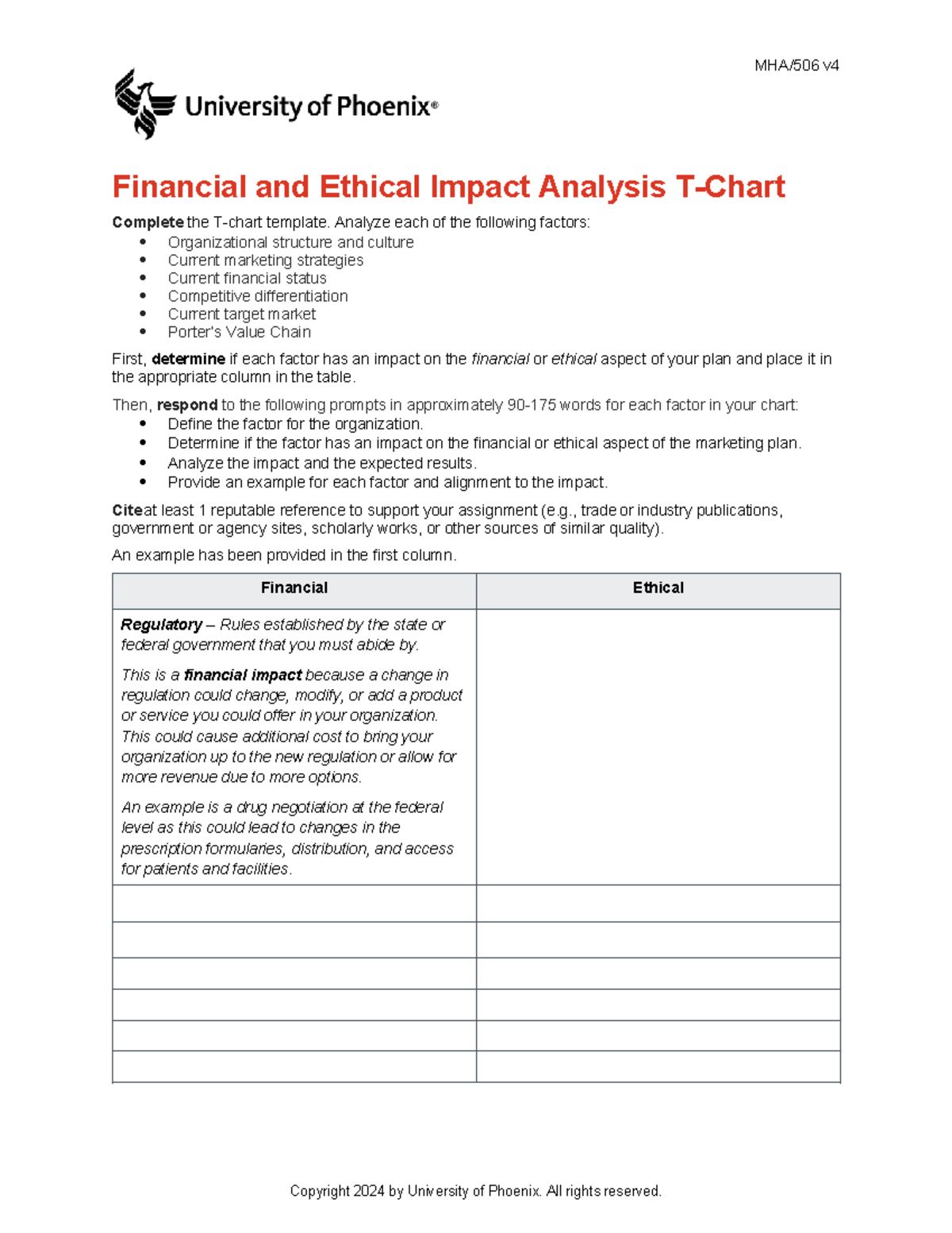 MHA506 v4 Wk2 Ethical Impact Financial Analysis T-Chart Guide - Studocu