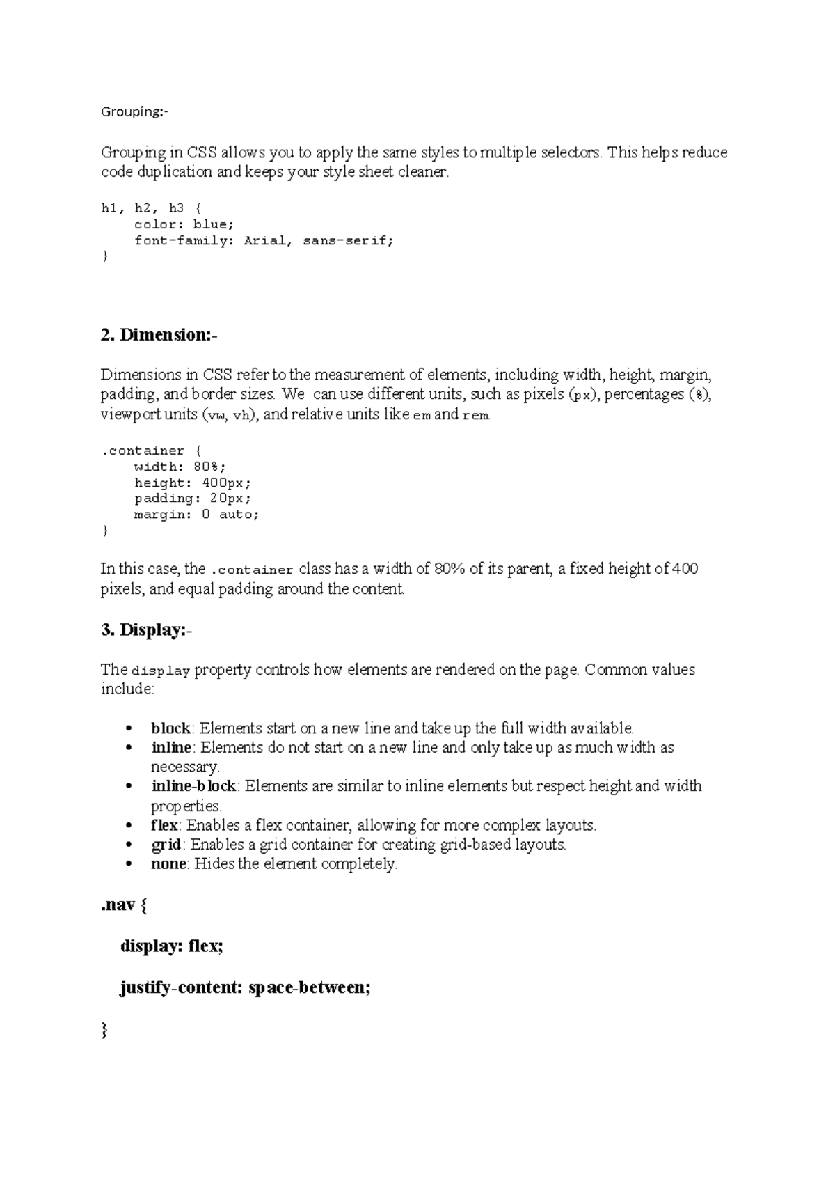 Unit 2 CSS Advanced: Grouping, Dimensions, and Display Properties - Studocu