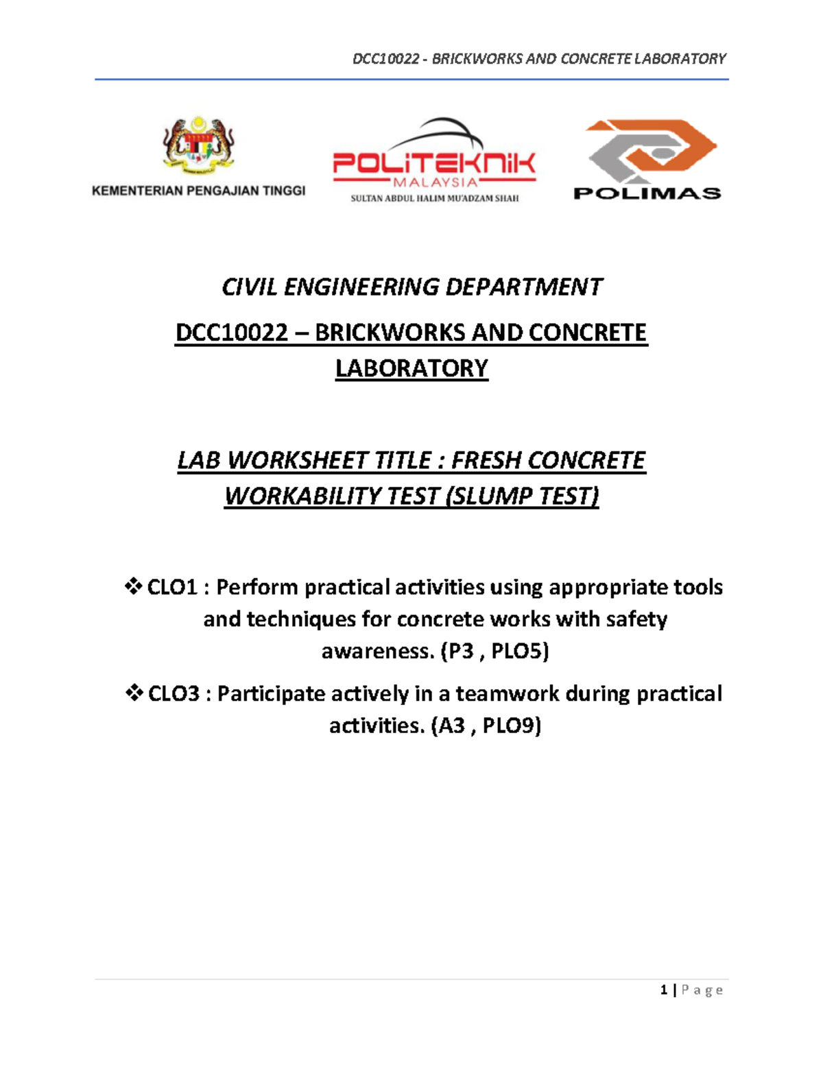 REPORT CONCRETE FRESH CONCRETE WORKABILITY TEST ( SLUMP TEST) - CIVIL ...
