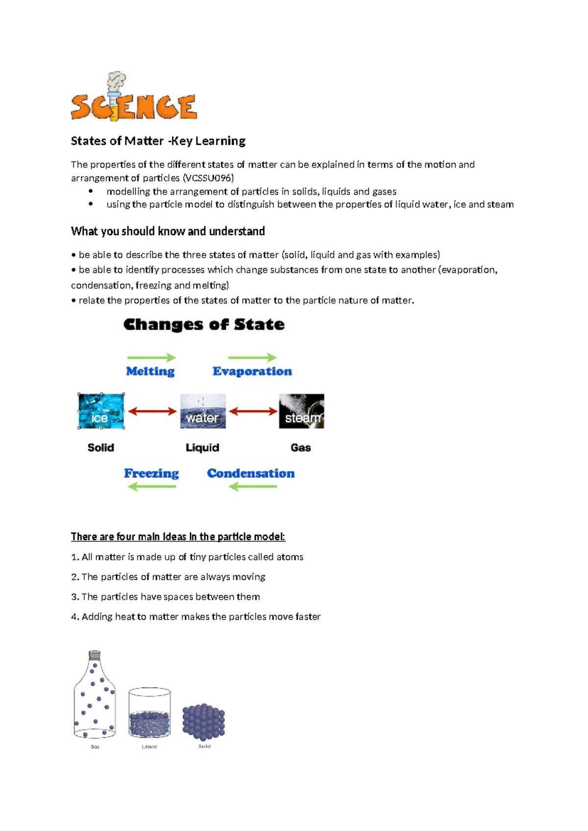 2024 Y7 Science: States of Matter & Particle Model Overview - Studocu