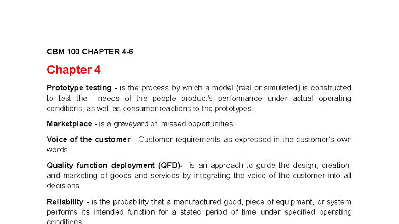 CBM 100 CHAPTER 4 & 5: Prototype & Process Design Insights - Studocu