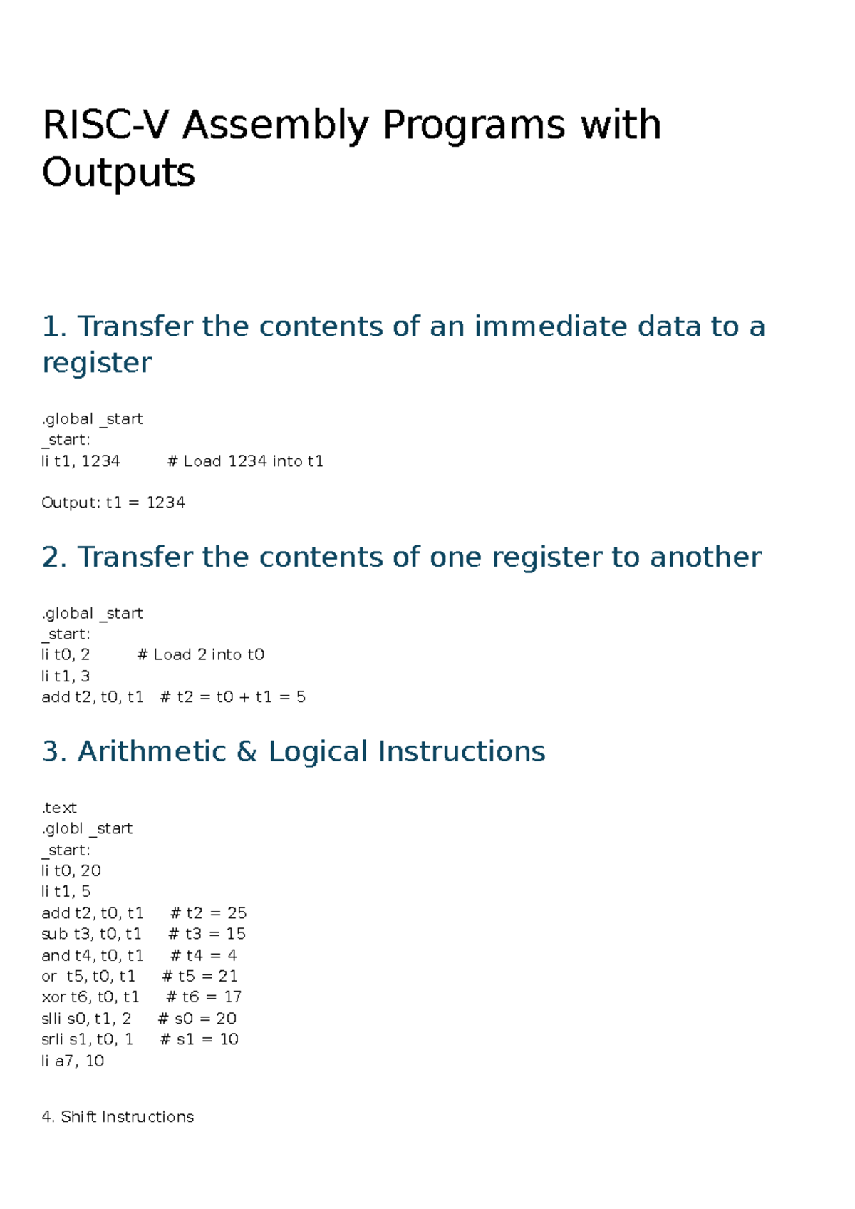 RISC Assembly Programs: Immediate Data Transfer & Arithmetic Operations - Studocu