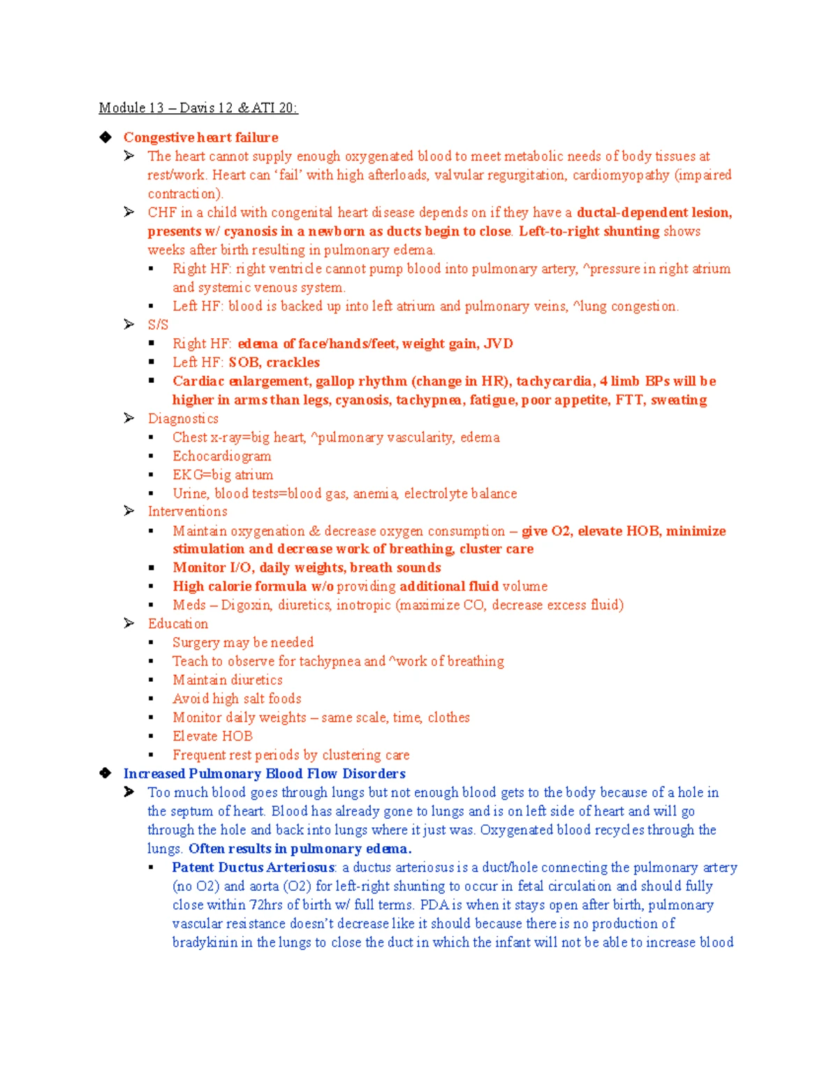 PEDS 202: Exam Study Guide for Pediatric Cardiac Defects & Care - Studocu