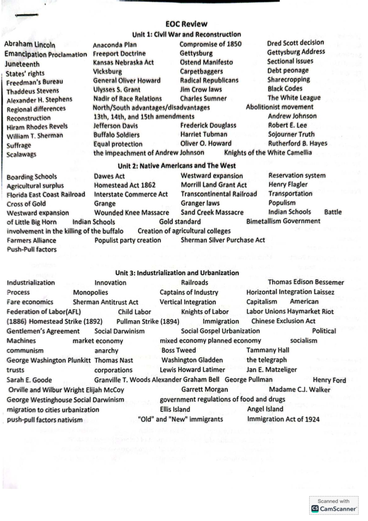 CamScanner Document - April 30, 2025 - EOC Review Unit 1: Civil War and ...