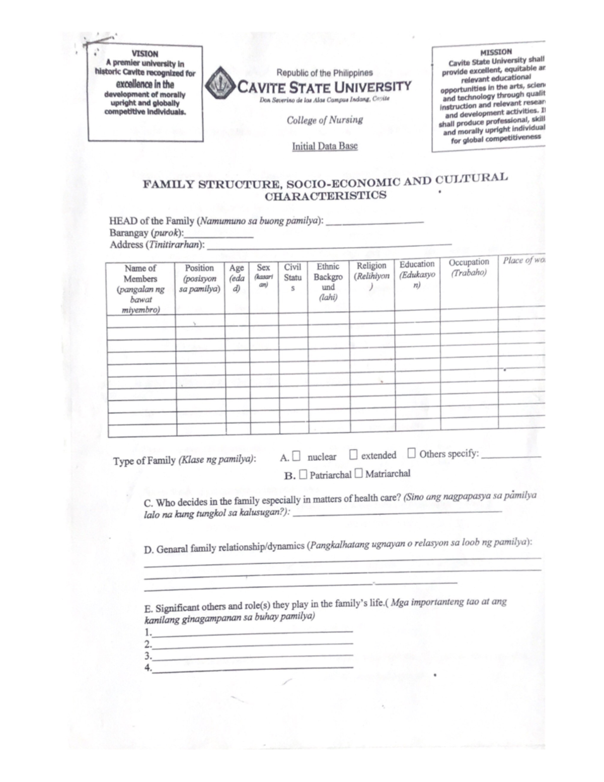 CHN Community Assessment Tool - bs nursing - SWU - Studocu