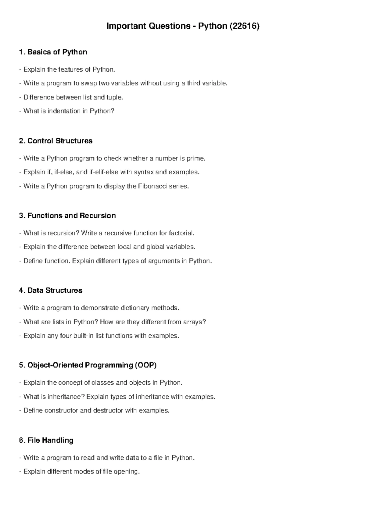 PYTHON IMPORTANT QUESTIONS FOR MSBTE EXAM: KEY CONCEPTS & PRACTICE ...