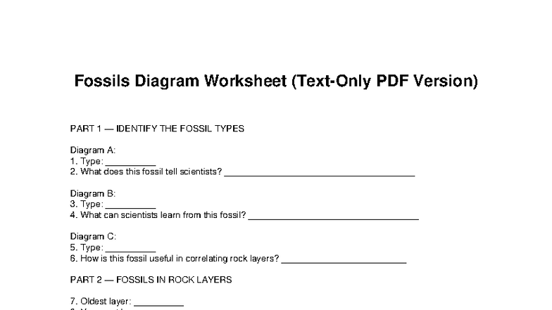 Fossils Diagram Worksheet: Understanding Fossil Types and Evidence ...