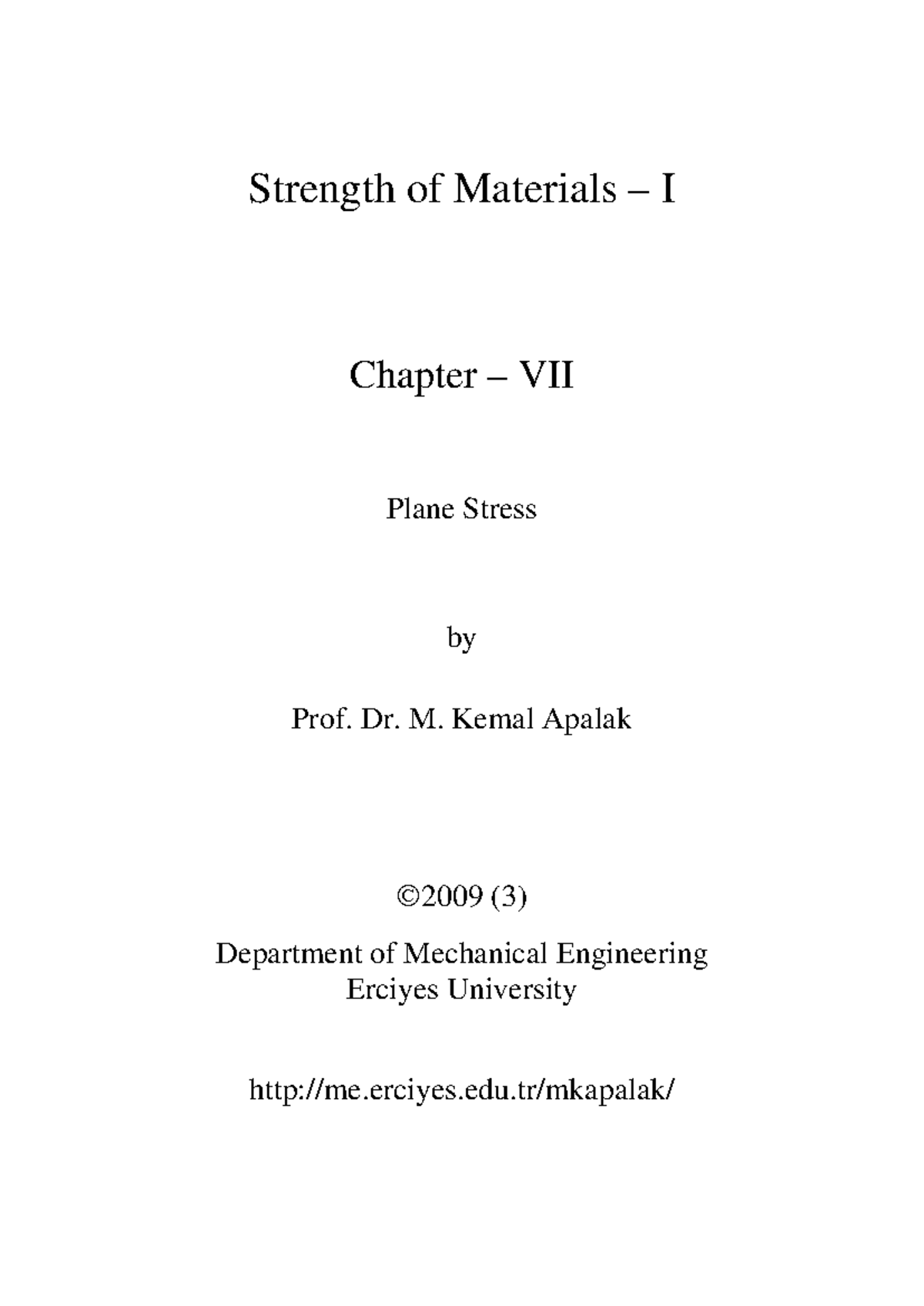 SoM - Strength of Materials I: Chapter 7 - Plane Stress Notes - Studocu