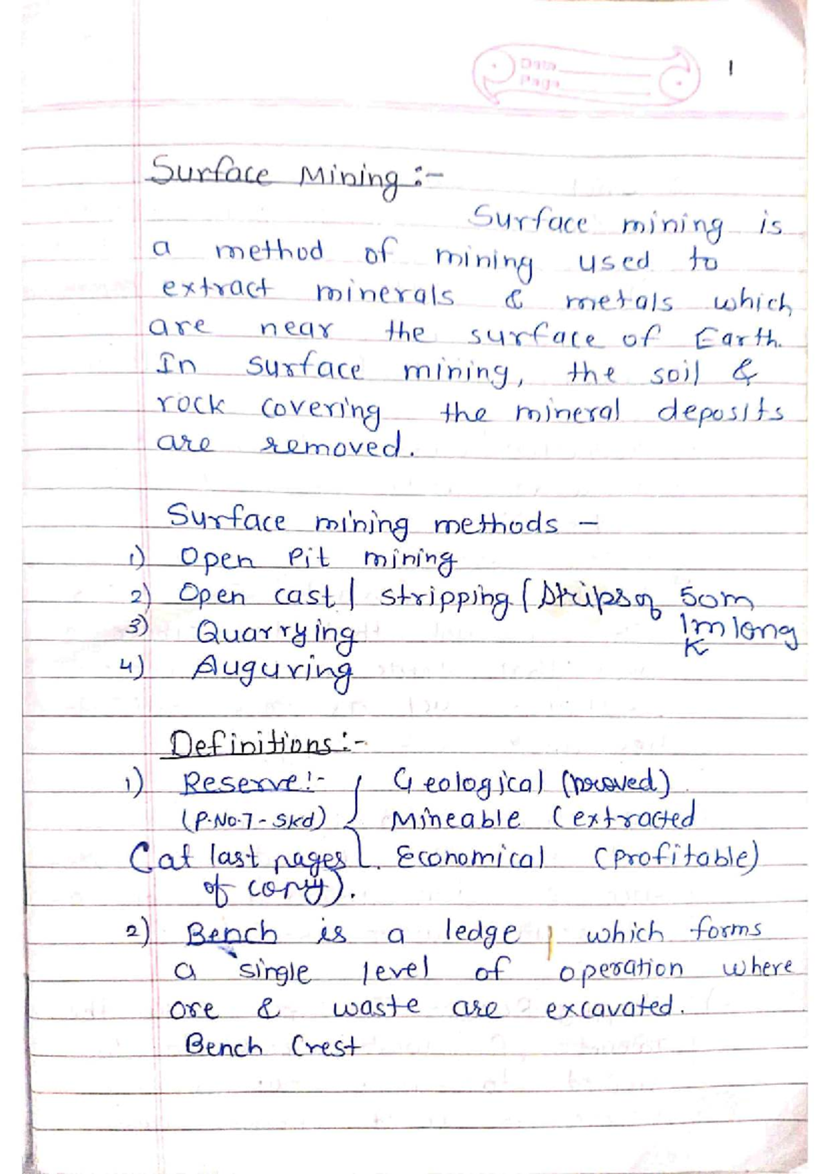 Surface Mining Techniques and Operations - 5th Sem Study Guide - Studocu
