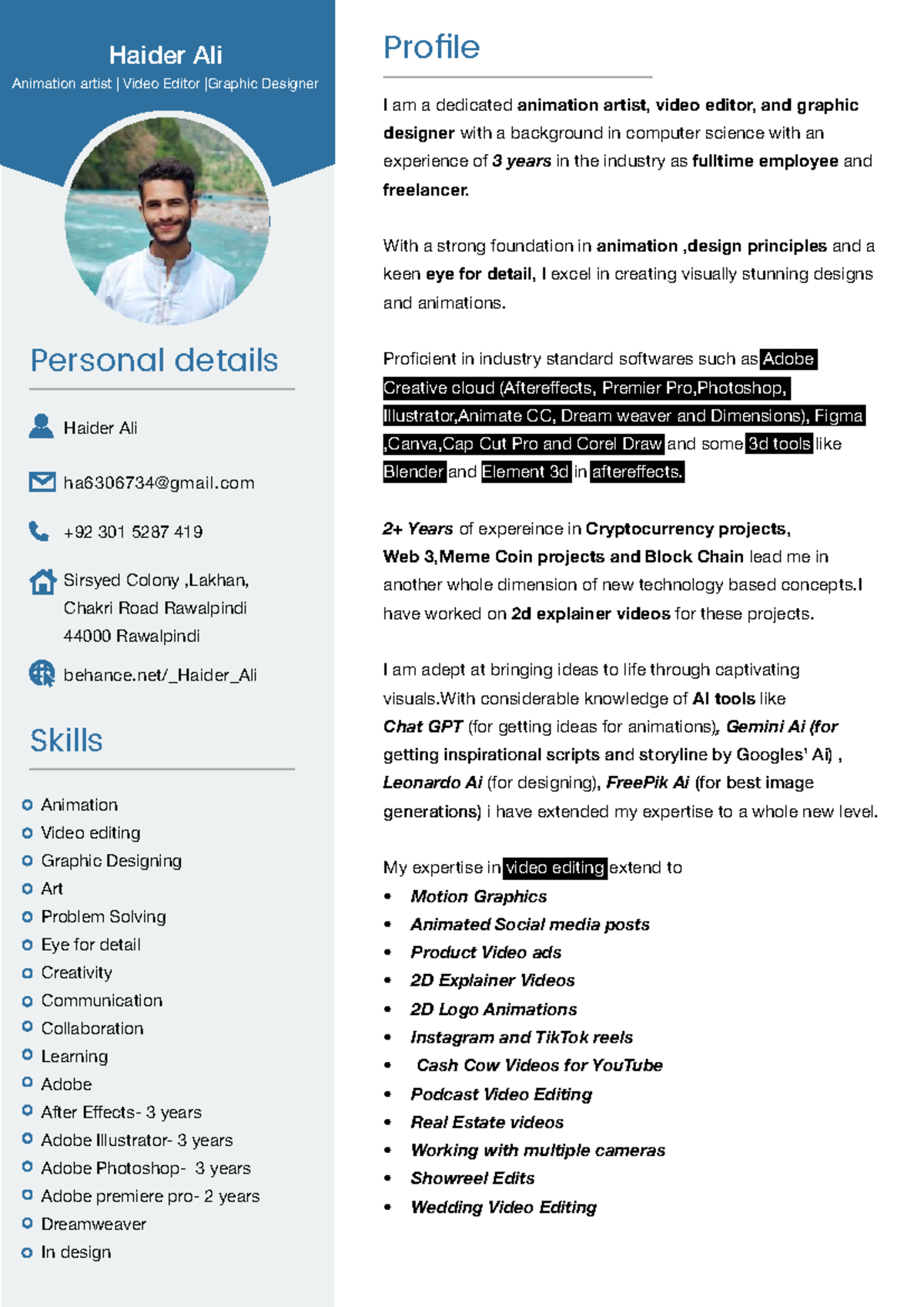 CV Haider 21-compressed - Profile I am a dedicated animation artist ...