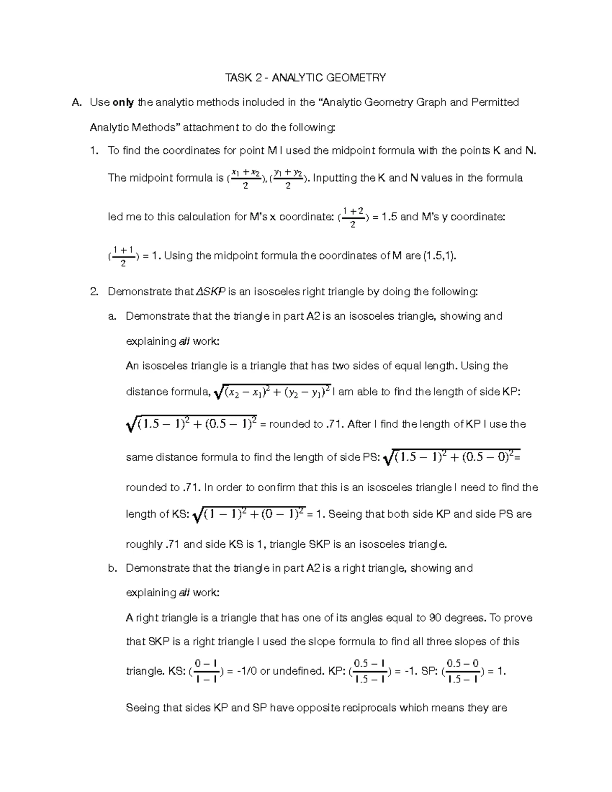 Geometry Task 2 - Analytic Geometry Concepts and Methods C992 - Studocu