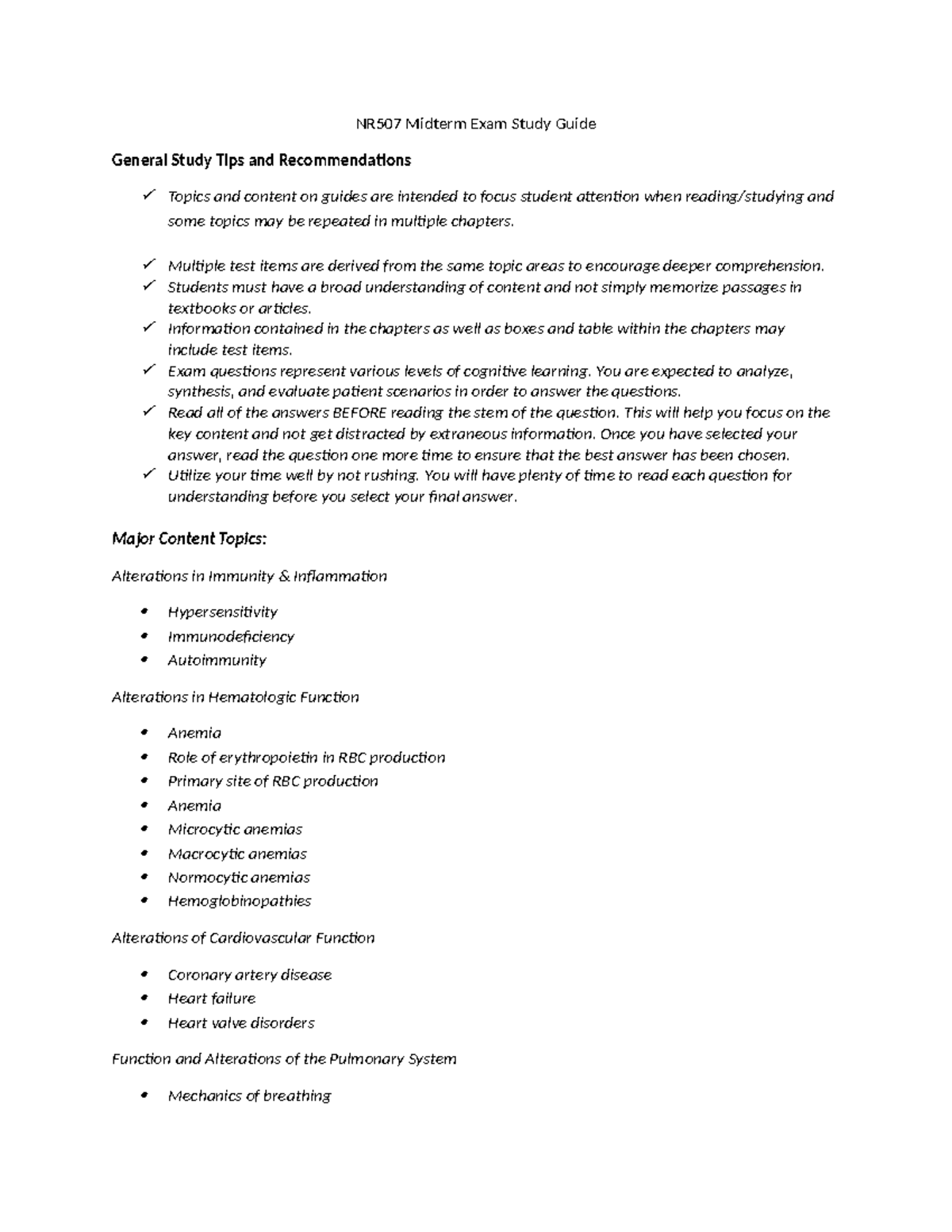 NR507 Midterm Exam Study Guide: Key Topics and Study Tips - Studocu