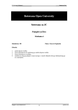 Bgcse Setswana Paper 3 - BALA DITAELO TSE PELE FOR EXAMINER’S USE Kwala ...