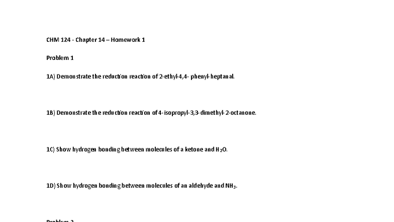 CHM 124 Chapter 14 Homework: Reduction & Bonding Reactions - Studocu