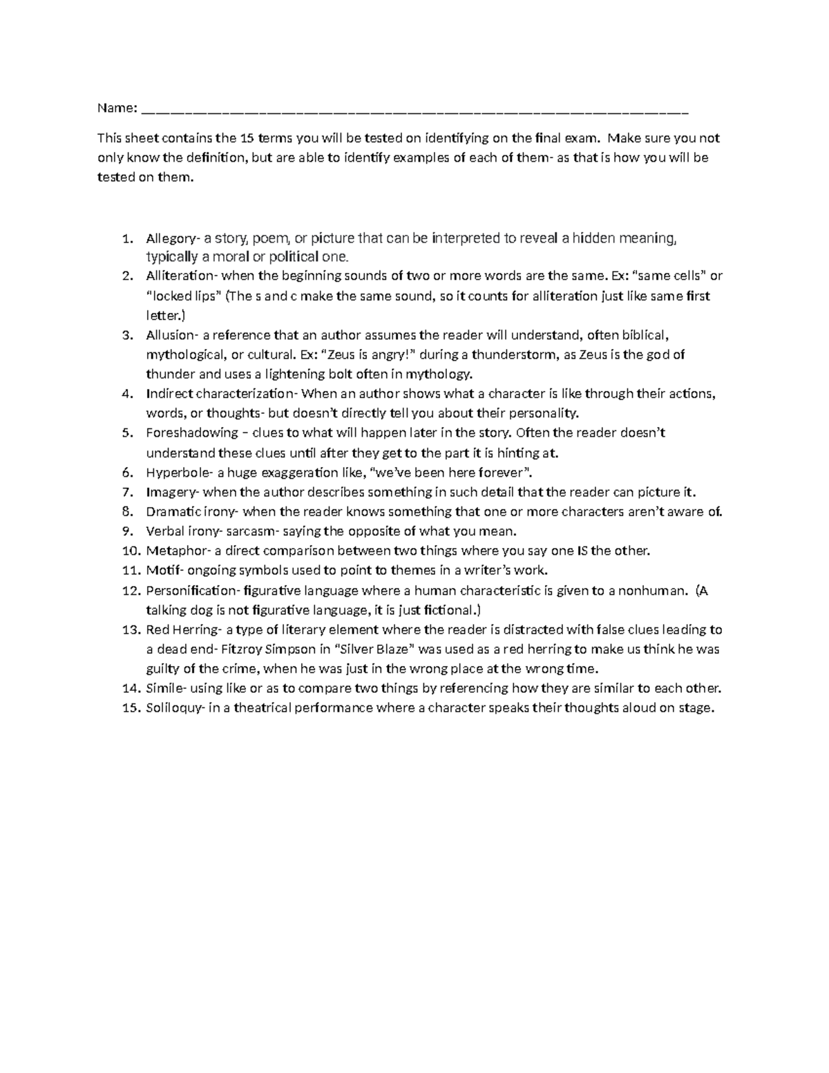 Final Exam Study Guide: Key Literary Terms for Identification - Studocu