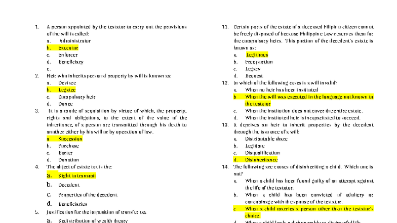 Trinal-Quiz-01: Inheritance and Succession Concepts Answer Key - Studocu