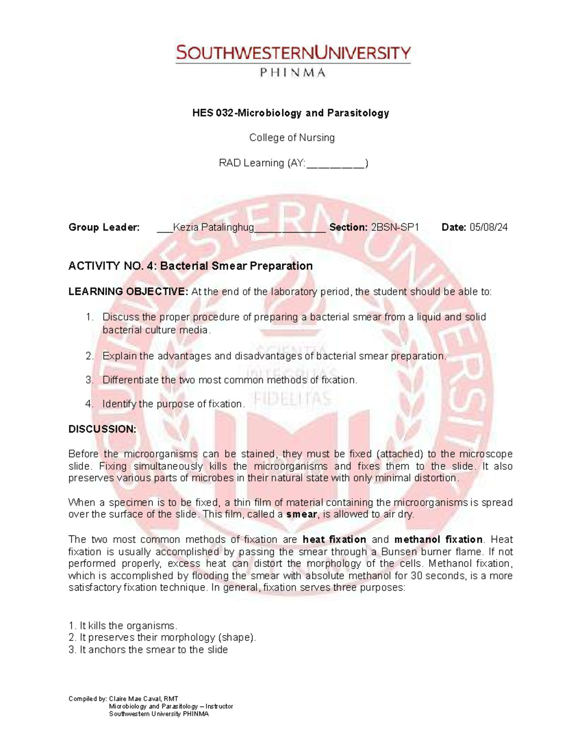 MICROPARA: Laboratory Activity 4 - HES 032-Microbiology and ...