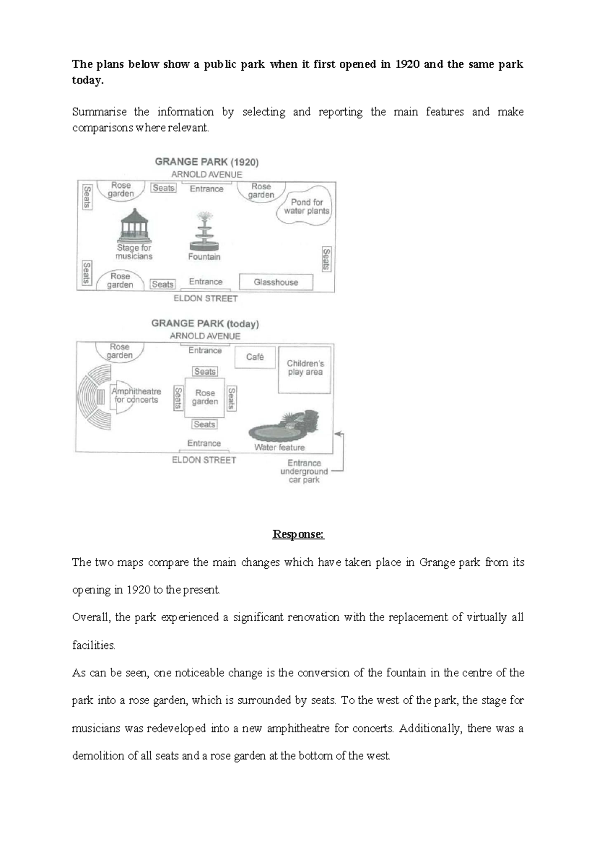 Task 1 map public park - a mini example for writing - The plans below ...