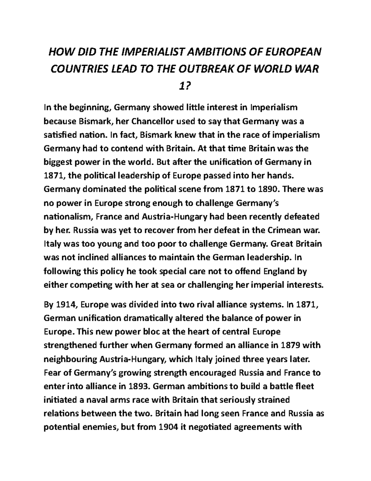 The Impact of European Imperialism on WWI: A 19th-Century Overview ...