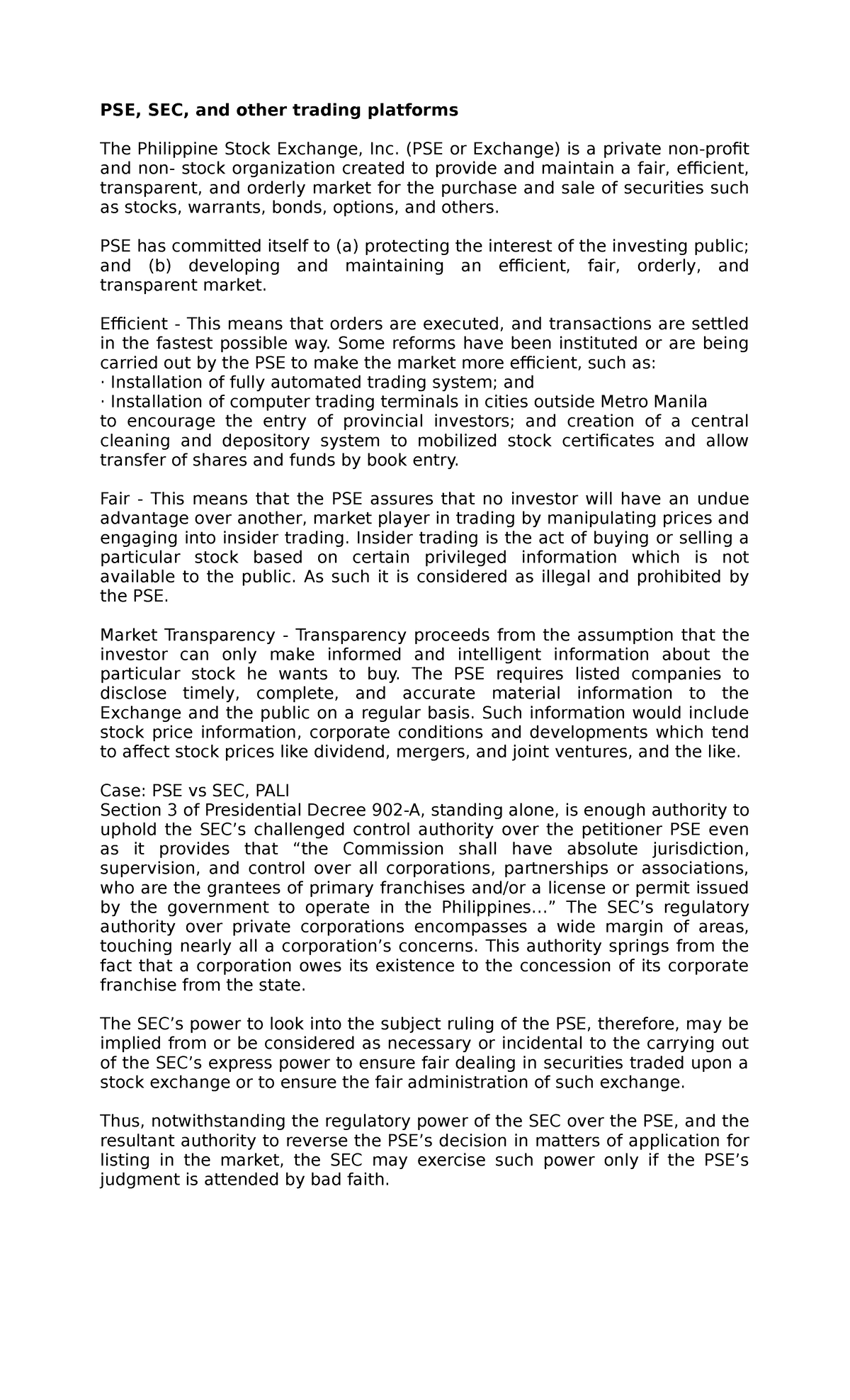 PSE and SEC: Essential Notes on Trading Regulations and Market Fairness ...