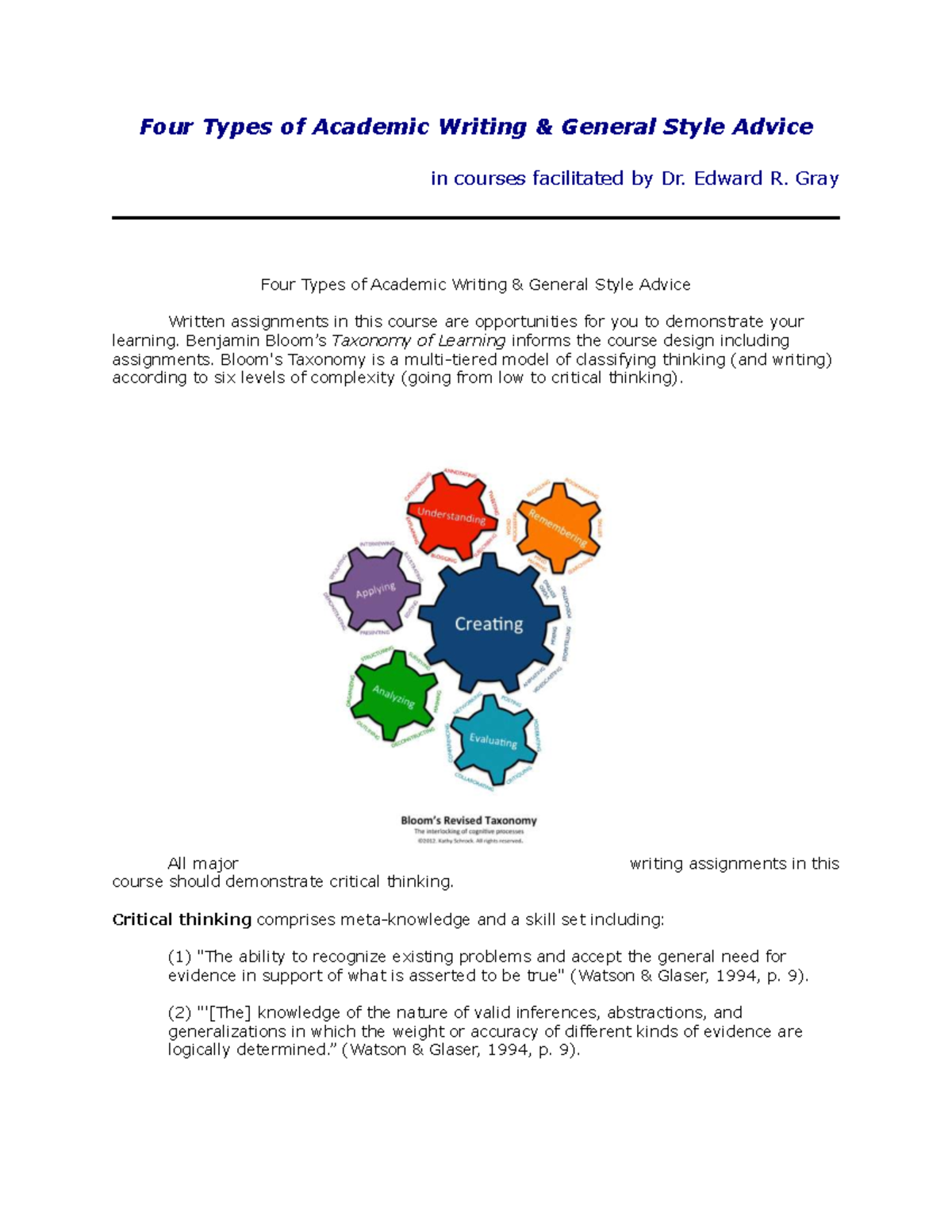 Four Types of Academic Writing and General Style Advice 2024 v01 - Four ...