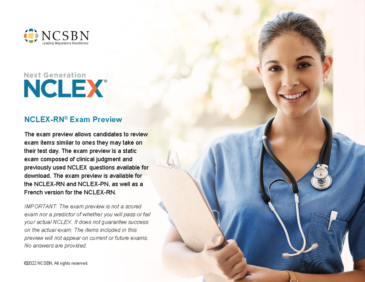 NCLEX-RN Exam Preview RN 111722: Practice with Sample Questions - Studocu