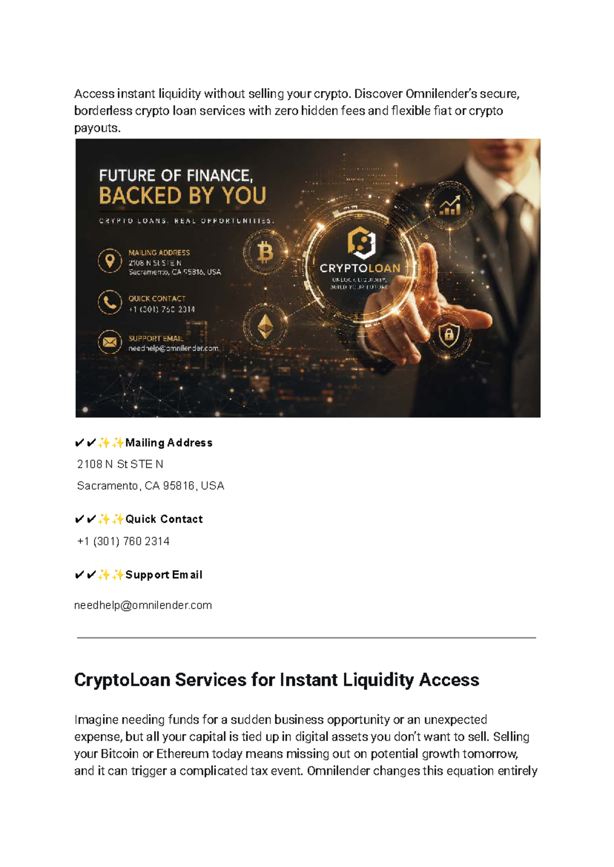 Crypto Loan Services for Instant Liquidity Access: Omnilender Overview ...