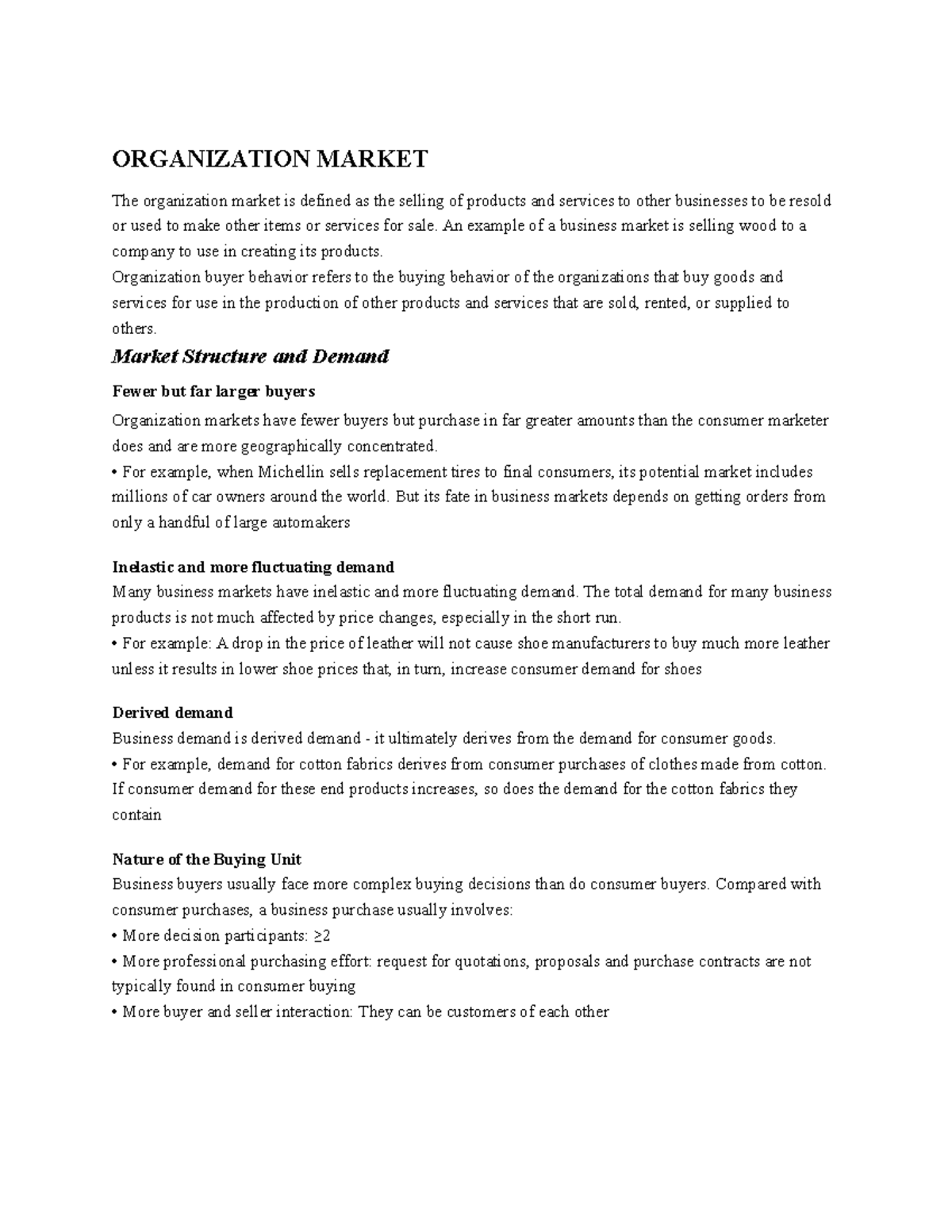 Organization Buying Behavior - ORGANIZATION MARKET The organization ...