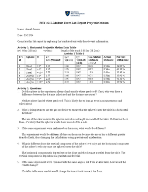 PHY 101L Module Four Lab Report Gravity - PHY 101L Module Four Lab ...