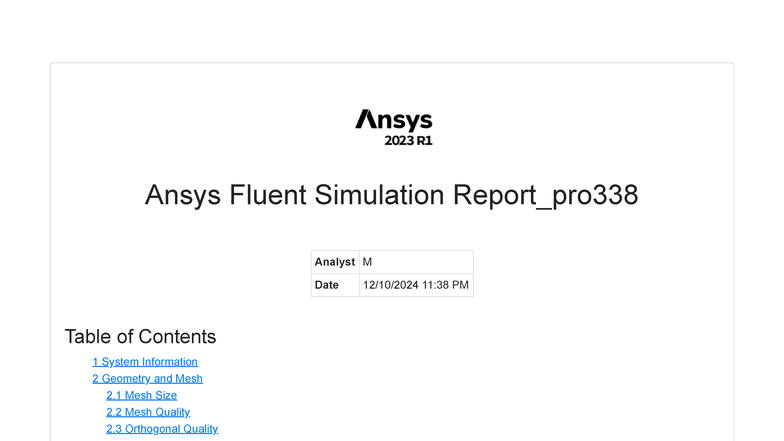 Ansys Fluent Simulation Report - PRO338 Analysis and Results - Studocu