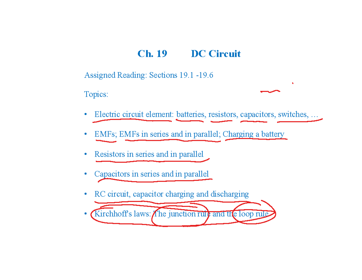 Ch 19 Lecture Notes Slides - Ch. 19 DC Circuit Assigned Reading ...