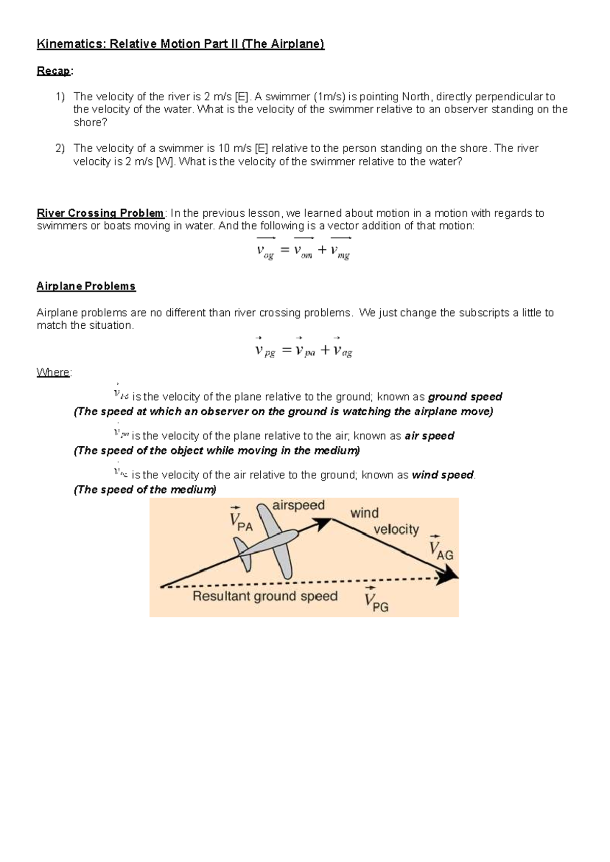 Kinematics: Relative Motion Part II (Airplane) Recap & Problems - Studocu